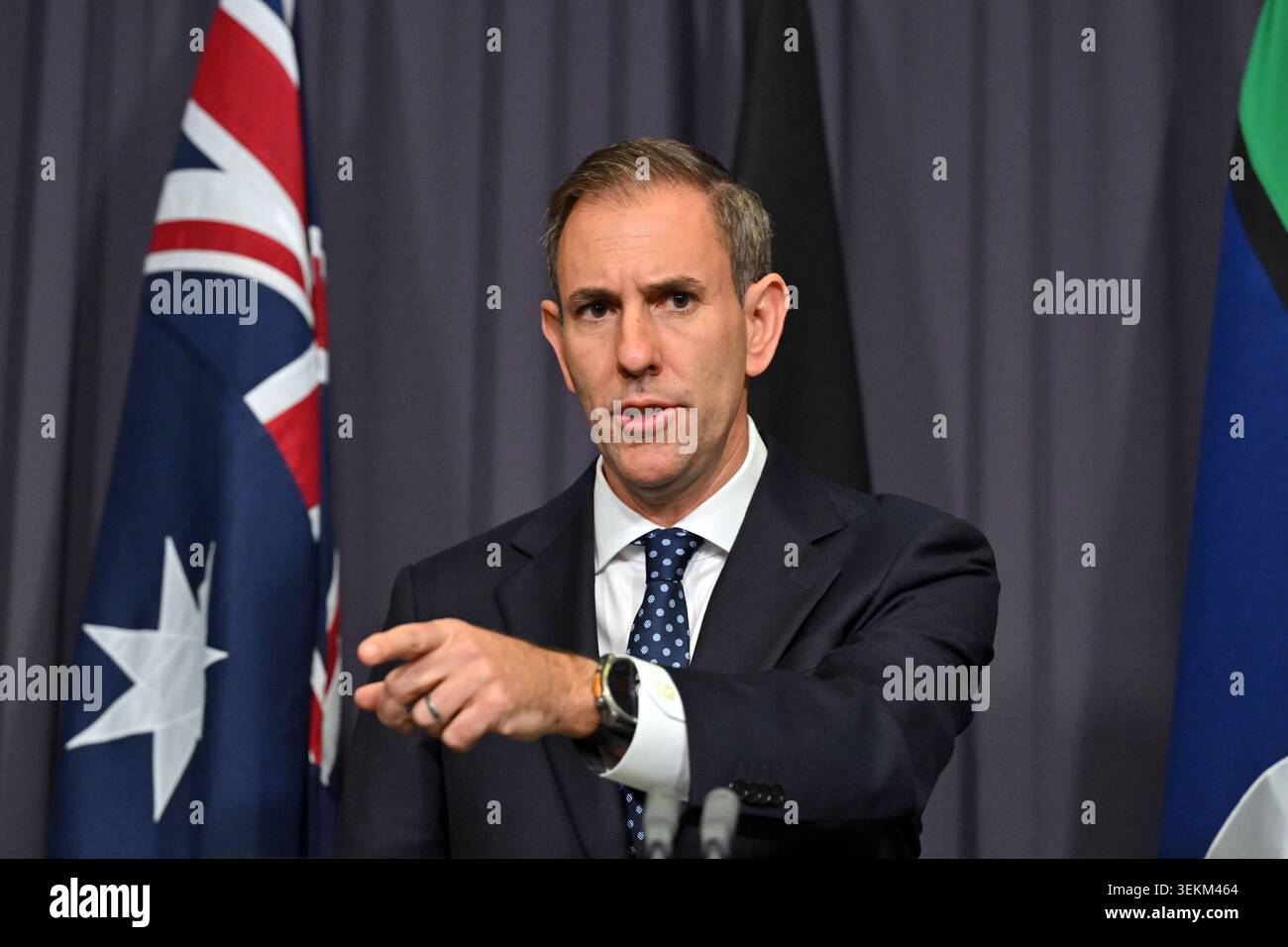 Treasurer Jim Chalmers at a press conference at Parliament House in ...