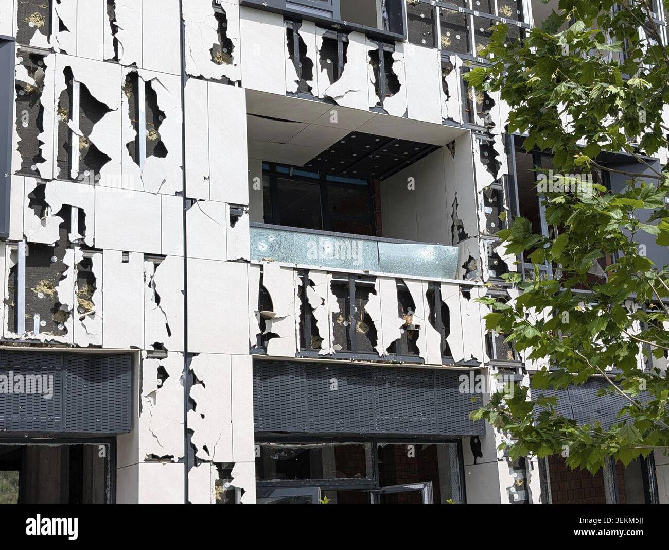 An apartment building damaged in a Russian overnight attack is seen in ...