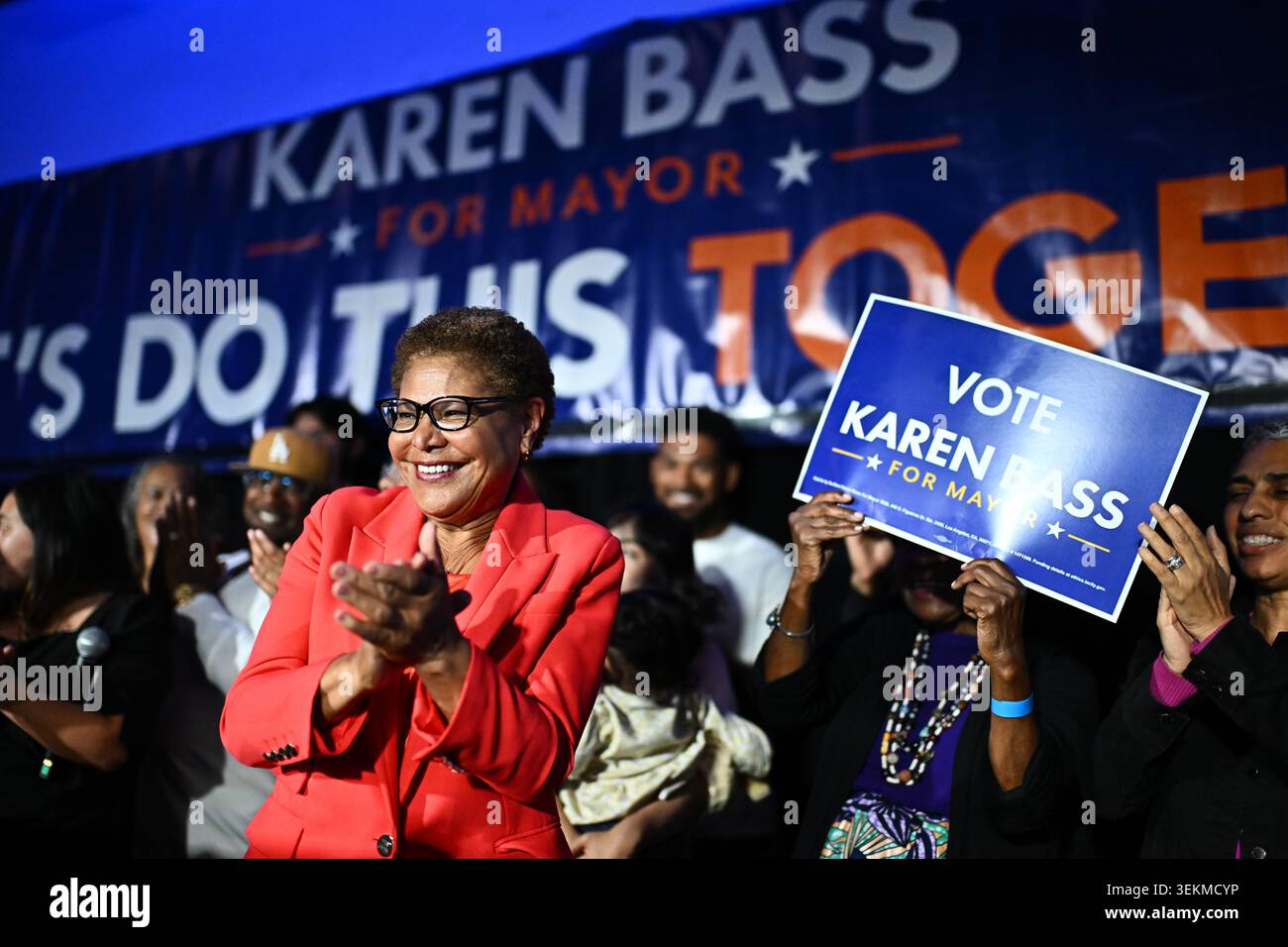 Los Angeles Mayor Karen Bass speaks during an election night event ...