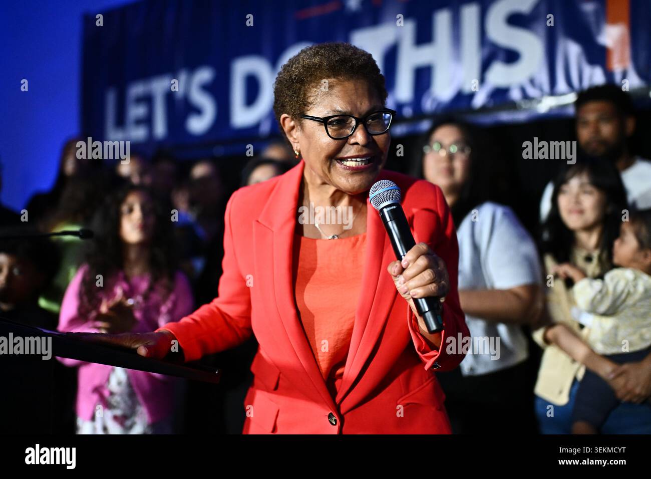 Los Angeles Mayor Karen Bass speaks during an election night event ...
