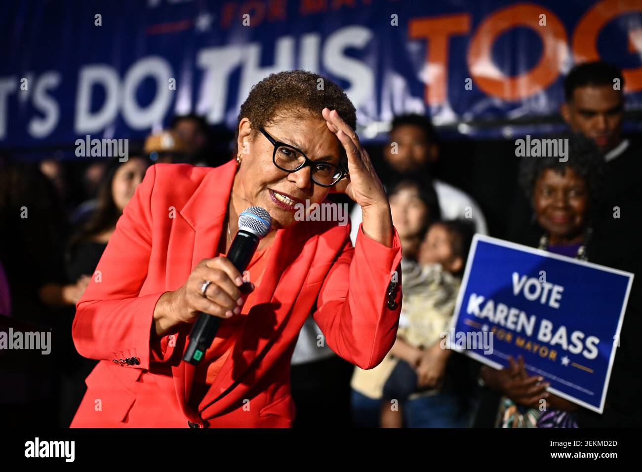 Los Angeles Mayor Karen Bass speaks during an election night event ...