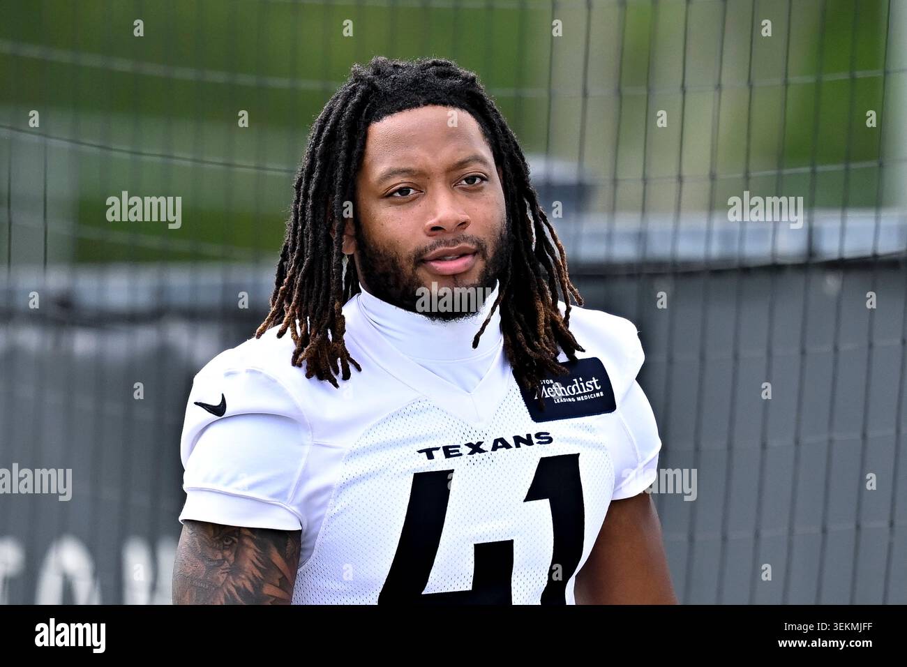 Houston Texans cornerback Stephen Hall arrives for the NFL football ...