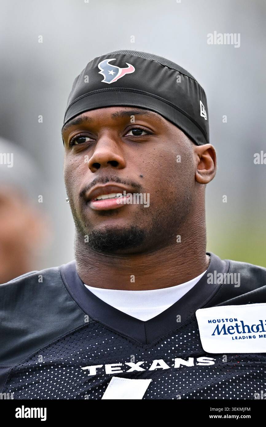 Houston Texans running back Woody Marks arrives for the NFL football ...