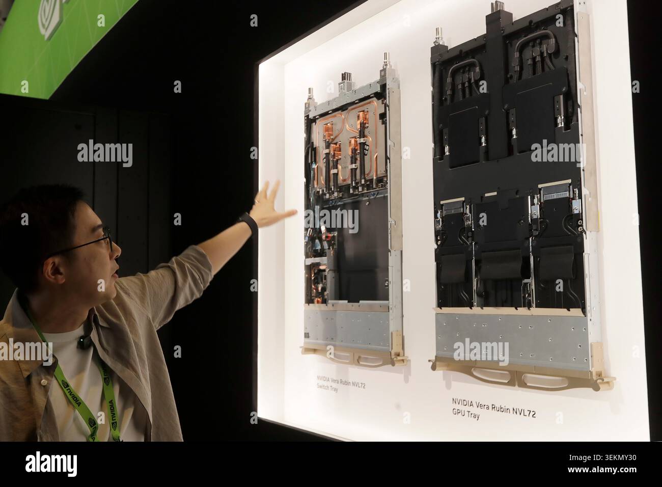 People take a look at Nvidia''s Vera Rubin NVL72 Switch tray, left, and ...