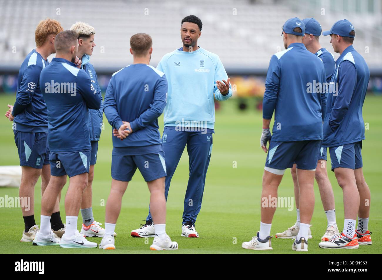 England's Emilio Gay (centre) during a nets session at Lord's, London ...