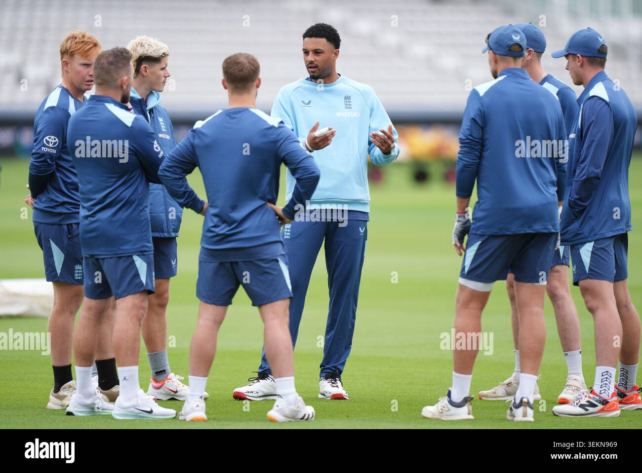 England's Emilio Gay (centre) during a nets session at Lord's, London ...