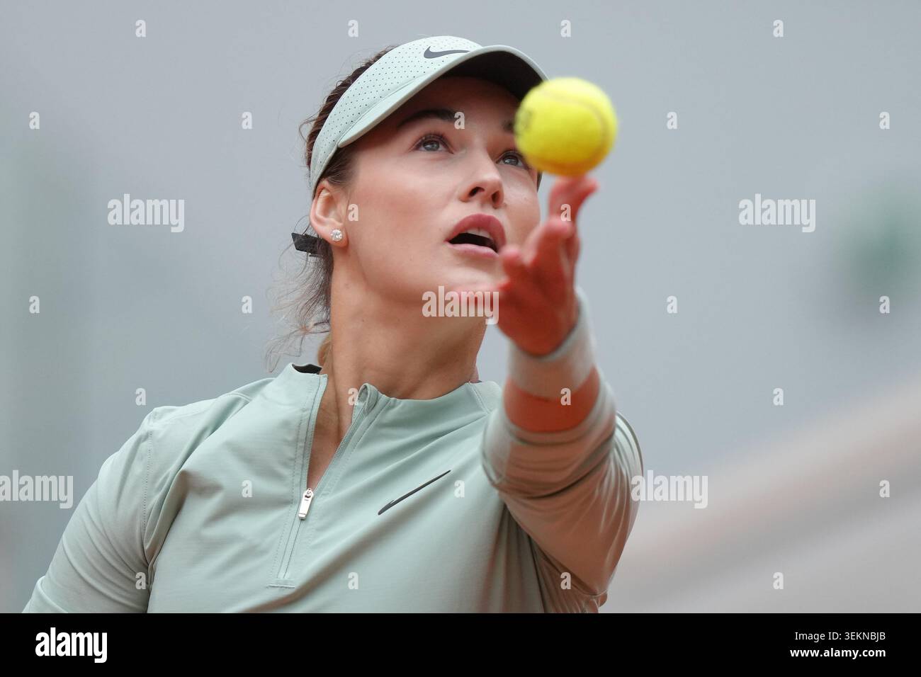 Russia's Anna Kalinskaya serves to Poland's Maja Chwalinskaduring the ...