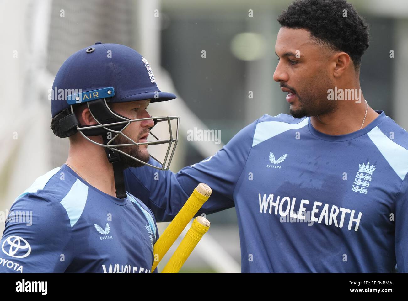 England's Ben Duckett (left) and Emilio Gay (right) during a nets ...