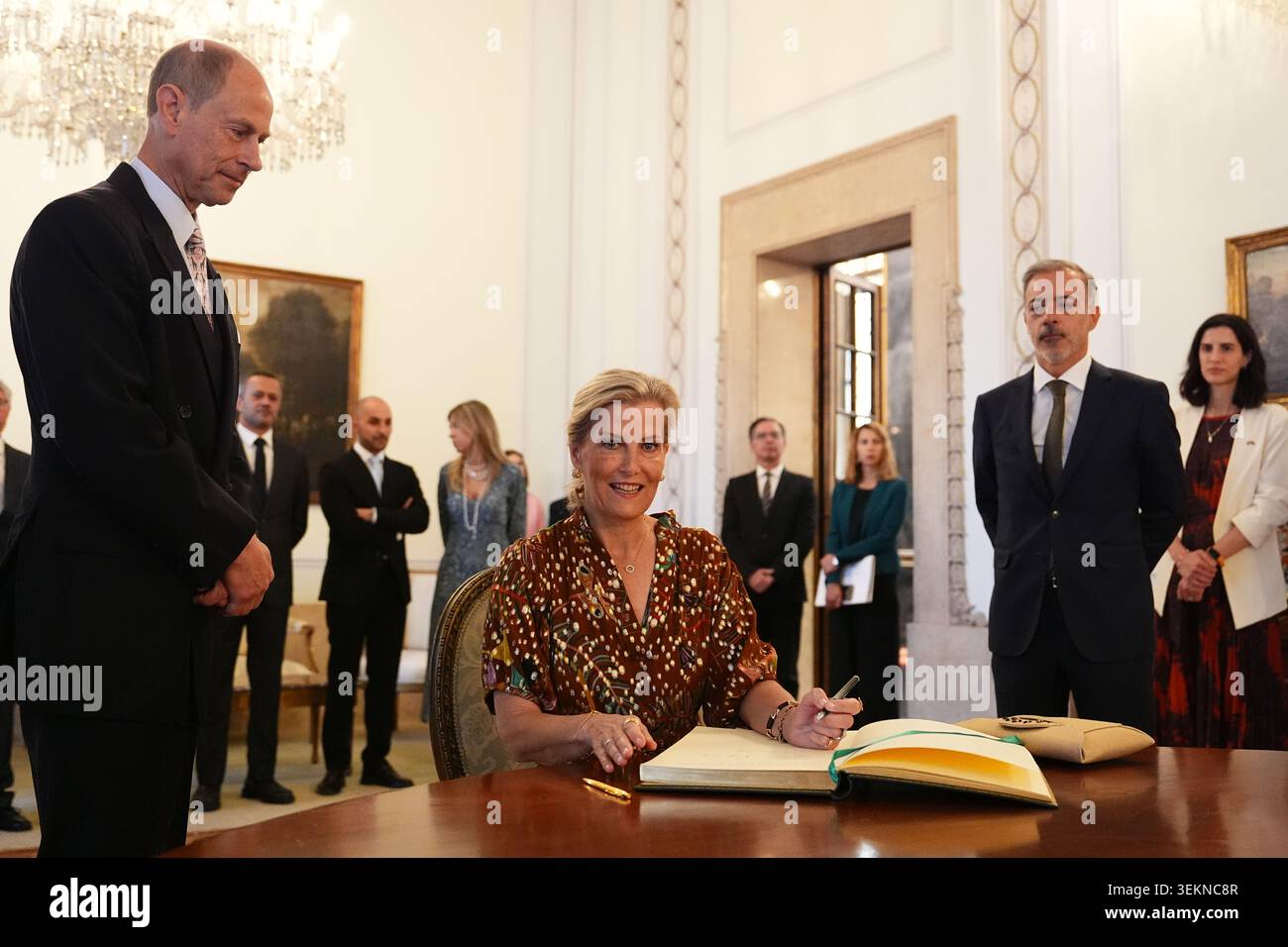 The Duke of Edinburgh signs a book at Porto Town Hall, as part of the ...
