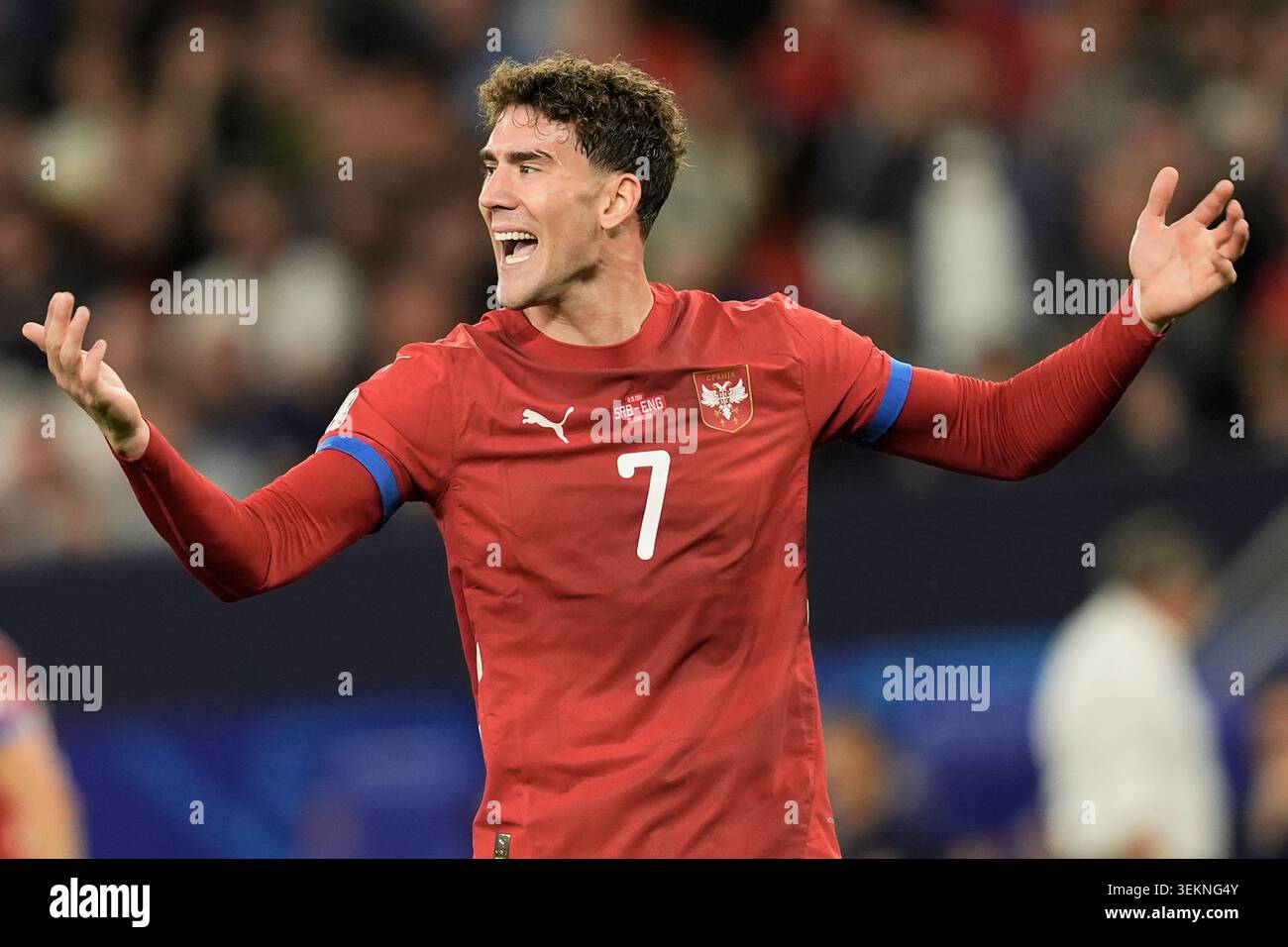 Serbia's Dusan Vlahovic during the Euro 2024 soccer match between ...