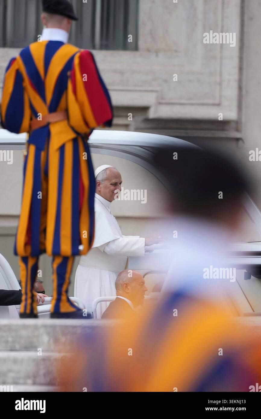 Pope Leo XIV leaves after his weekly general audience in St. Peter's ...