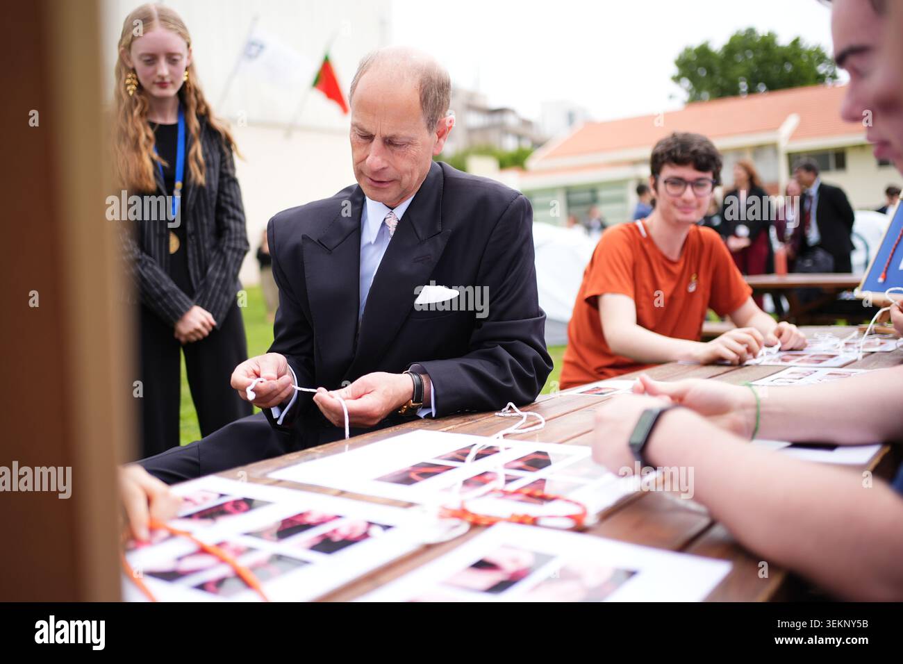 The Duke of Edinburgh takes part in a knot tying session at Oporto ...