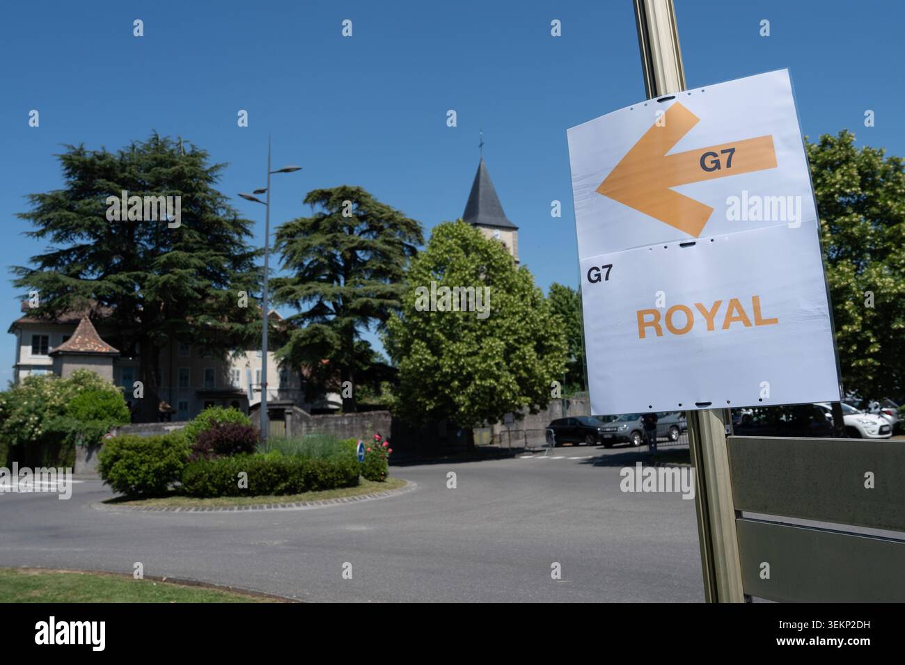 A sign is seen near the Hotel Royal in Evian-les-Bains, western France ...