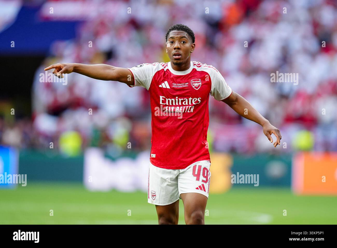 Myles Lewis-Skelly of Arsenal FC gestures during the UEFA Champions ...