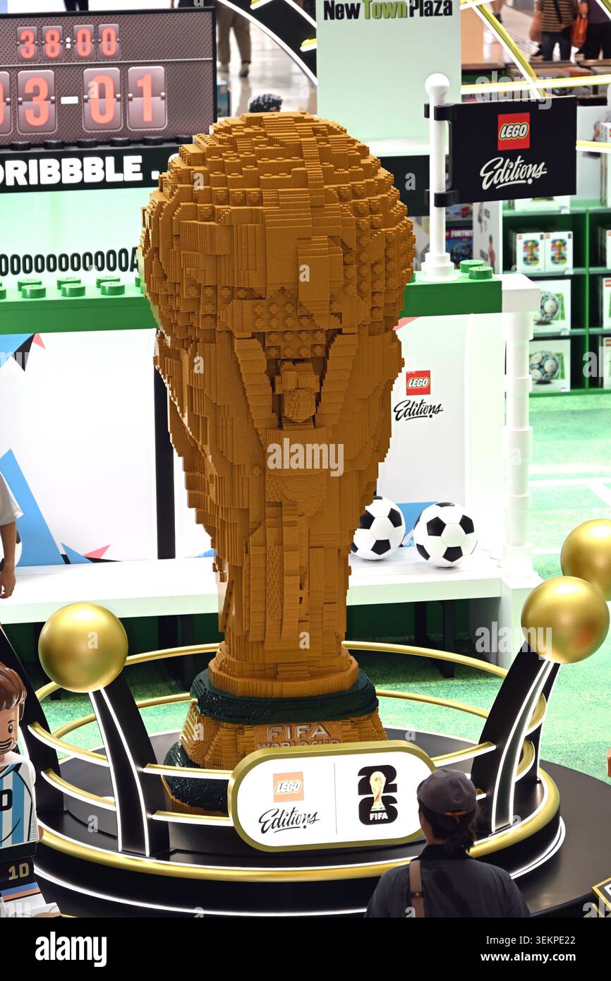 A 3-meter-tall replica of the FIFA World Cup trophy made with 150,000 ...