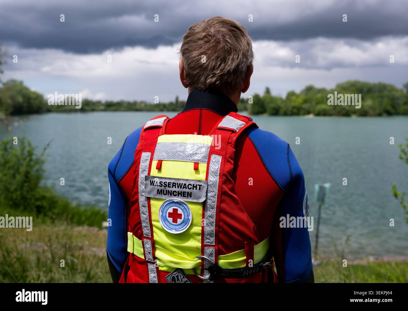 02 June 2026, Bavaria, Munich: A member of the water rescue team stands ...