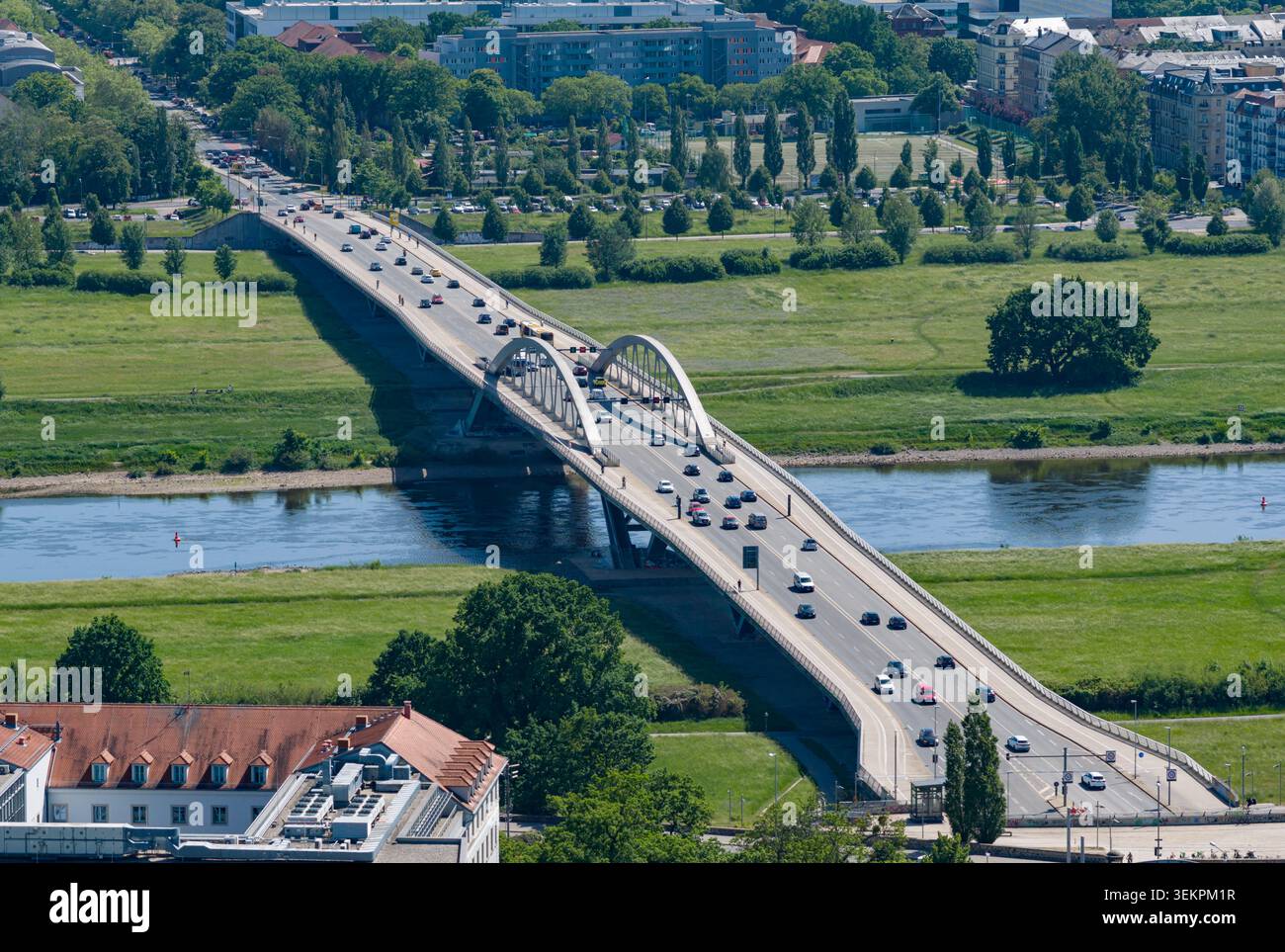 26 May 2026, Saxony, Dresden: View of the Waldschlößchenbrücke. (Aerial ...
