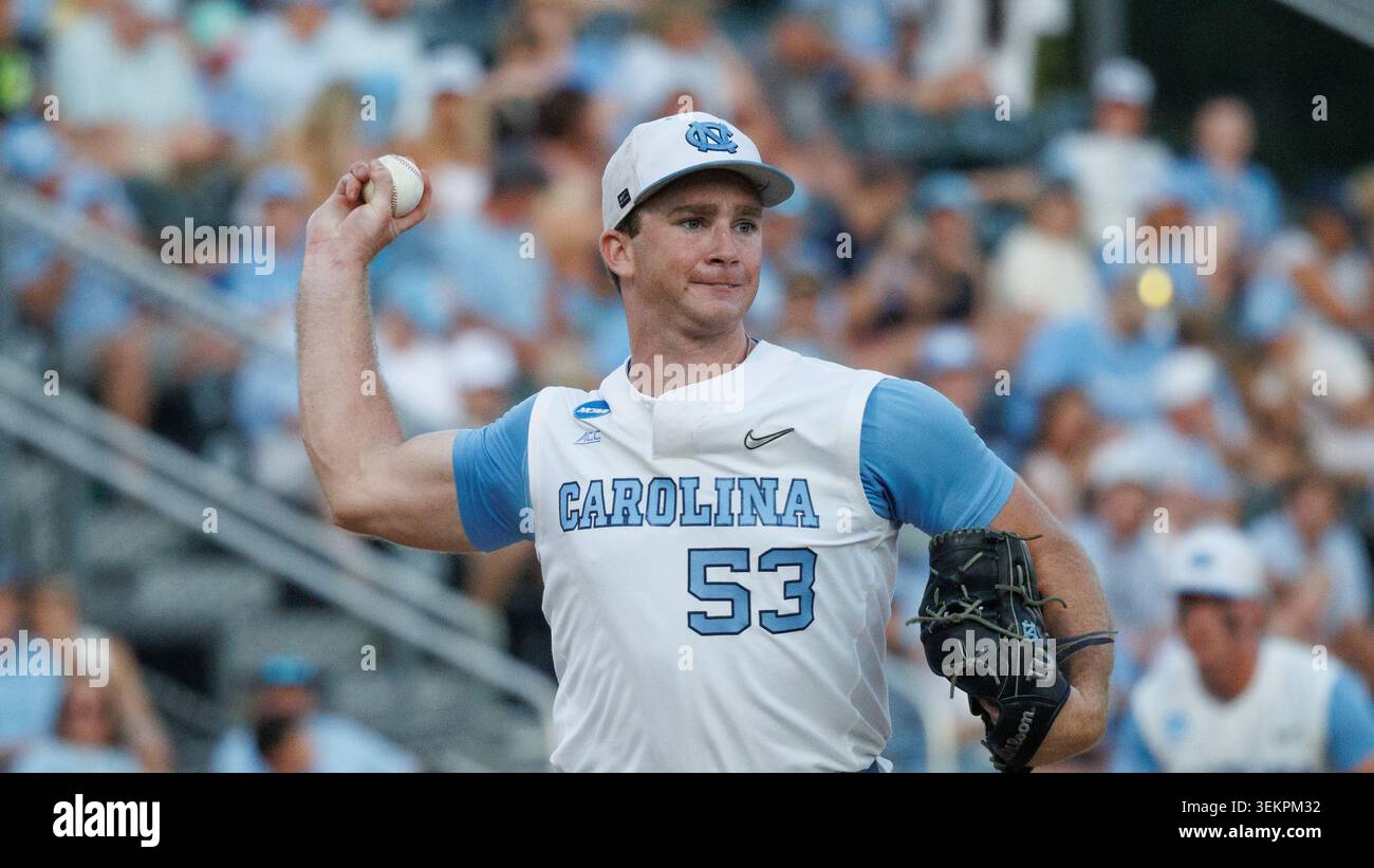 North Carolina's Ryan Lynch (53) throws to first base during an NCAA ...