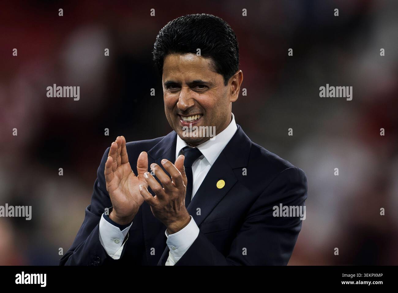 Nasser Al Khelaifi applauds during the award ceremony following the ...