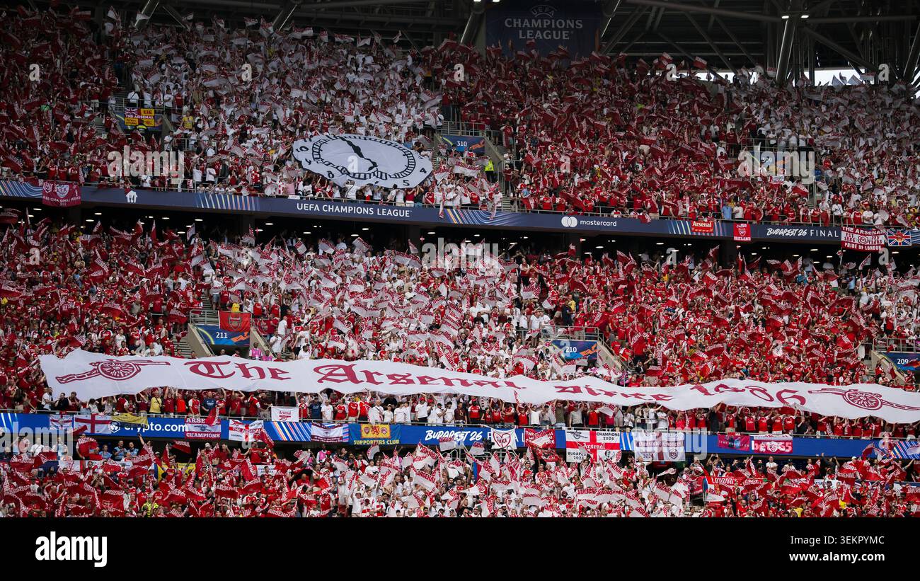 Fans of Arsenal FC display a giant tifo prior to the UEFA Champions ...