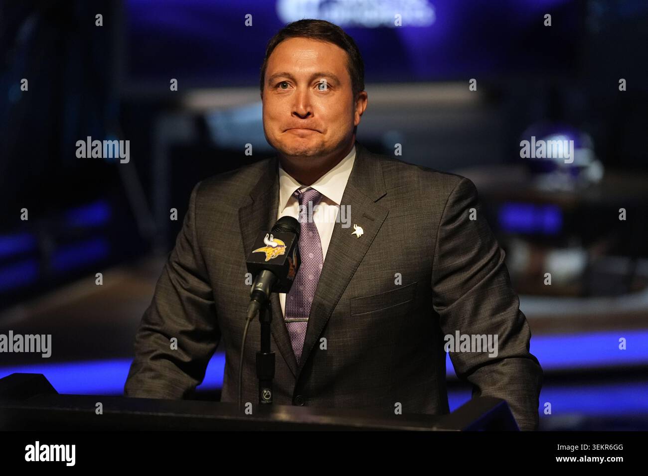 Minnesota Vikings' new general manager Nolan Teasley talks during an ...