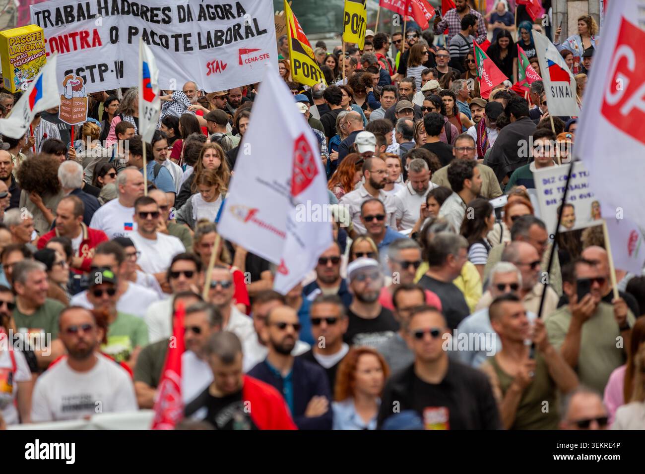 Porto, Portugal, 3 June 2026. Demonstrators gather with banners and ...