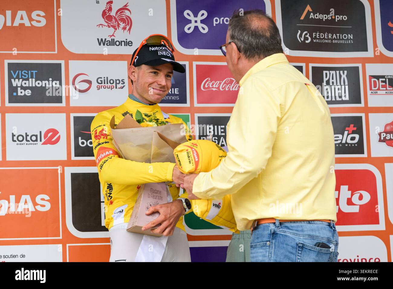 German Kim Alexander Heiduk of INEOS Grenadiers pictured on the podium ...