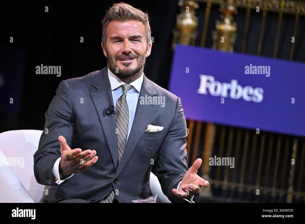 Sir David Beckham, Co-Owner Inter Miami CF, speaks at the 2026 Forbes ...