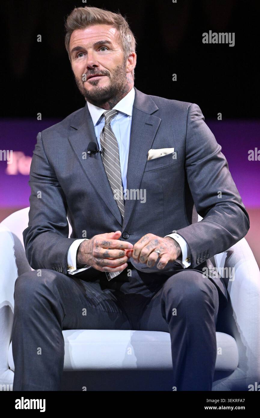 Sir David Beckham, Co-Owner Inter Miami CF, speaks at the 2026 Forbes ...
