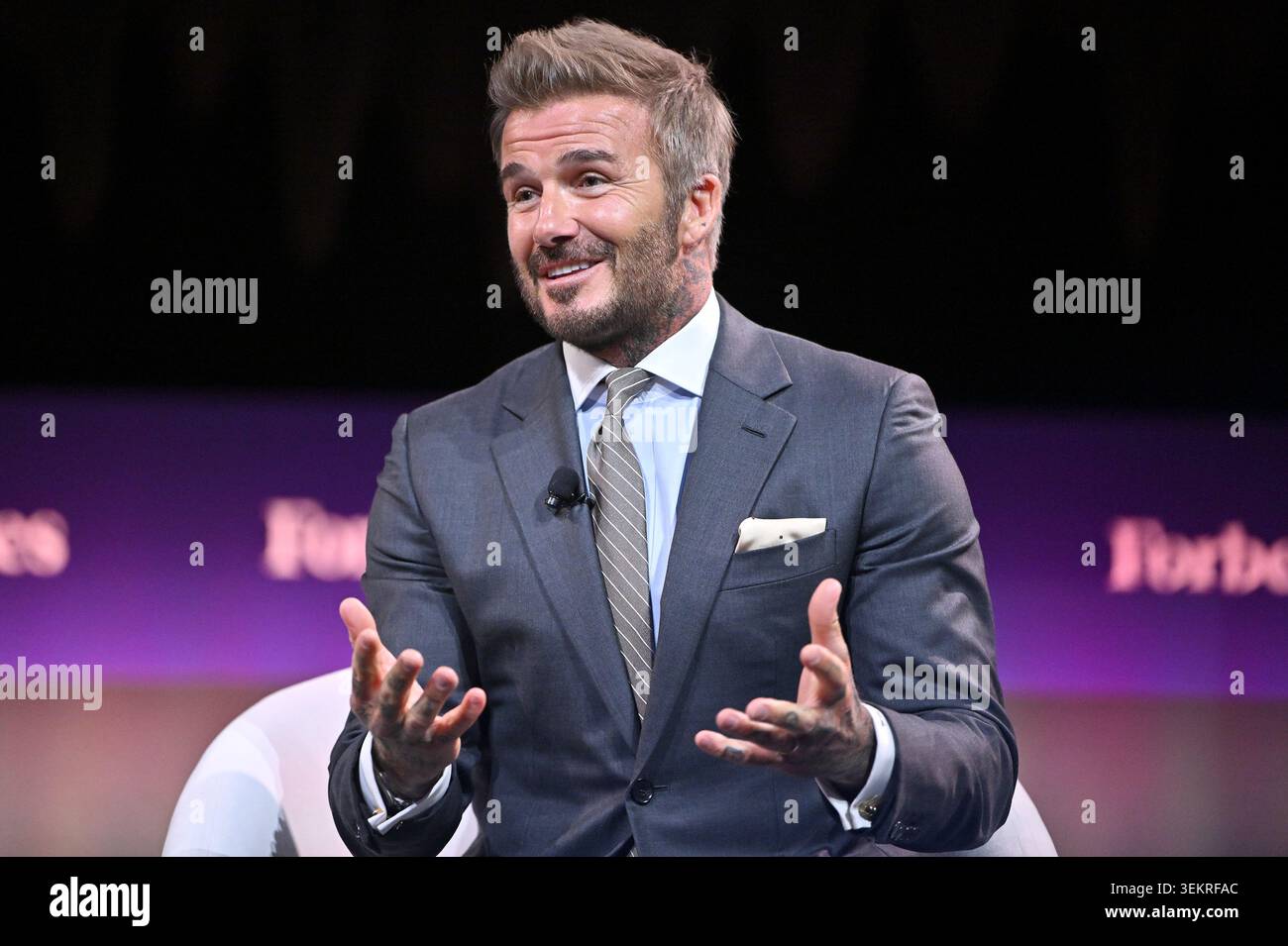 Sir David Beckham, Co-Owner Inter Miami CF, speaks at the 2026 Forbes ...