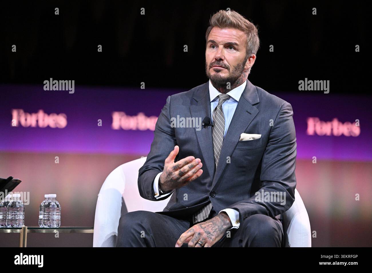 Sir David Beckham, Co-Owner Inter Miami CF, speaks at the 2026 Forbes ...