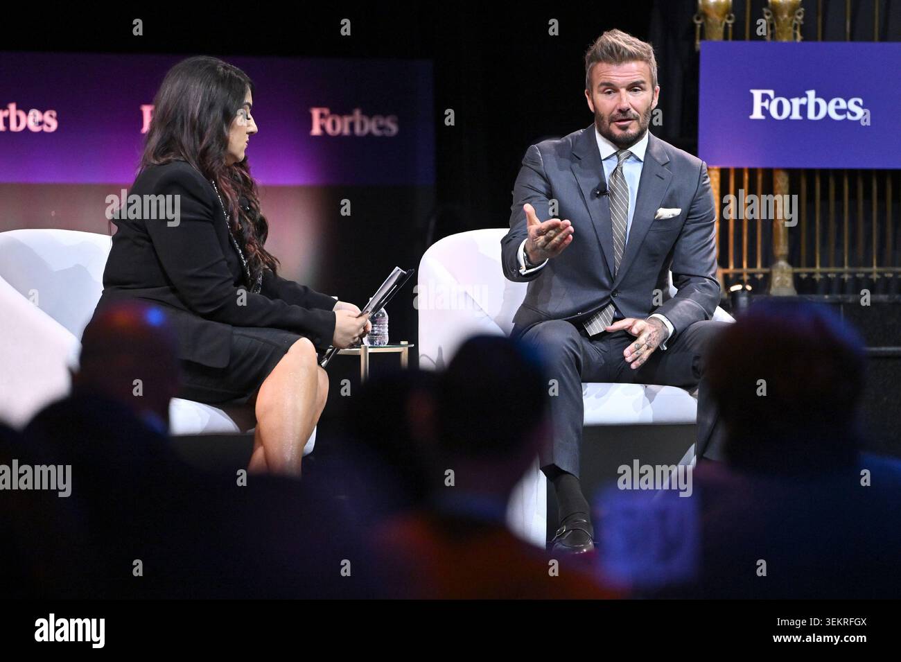 Sir David Beckham, Co-Owner Inter Miami CF, speaks at the 2026 Forbes ...