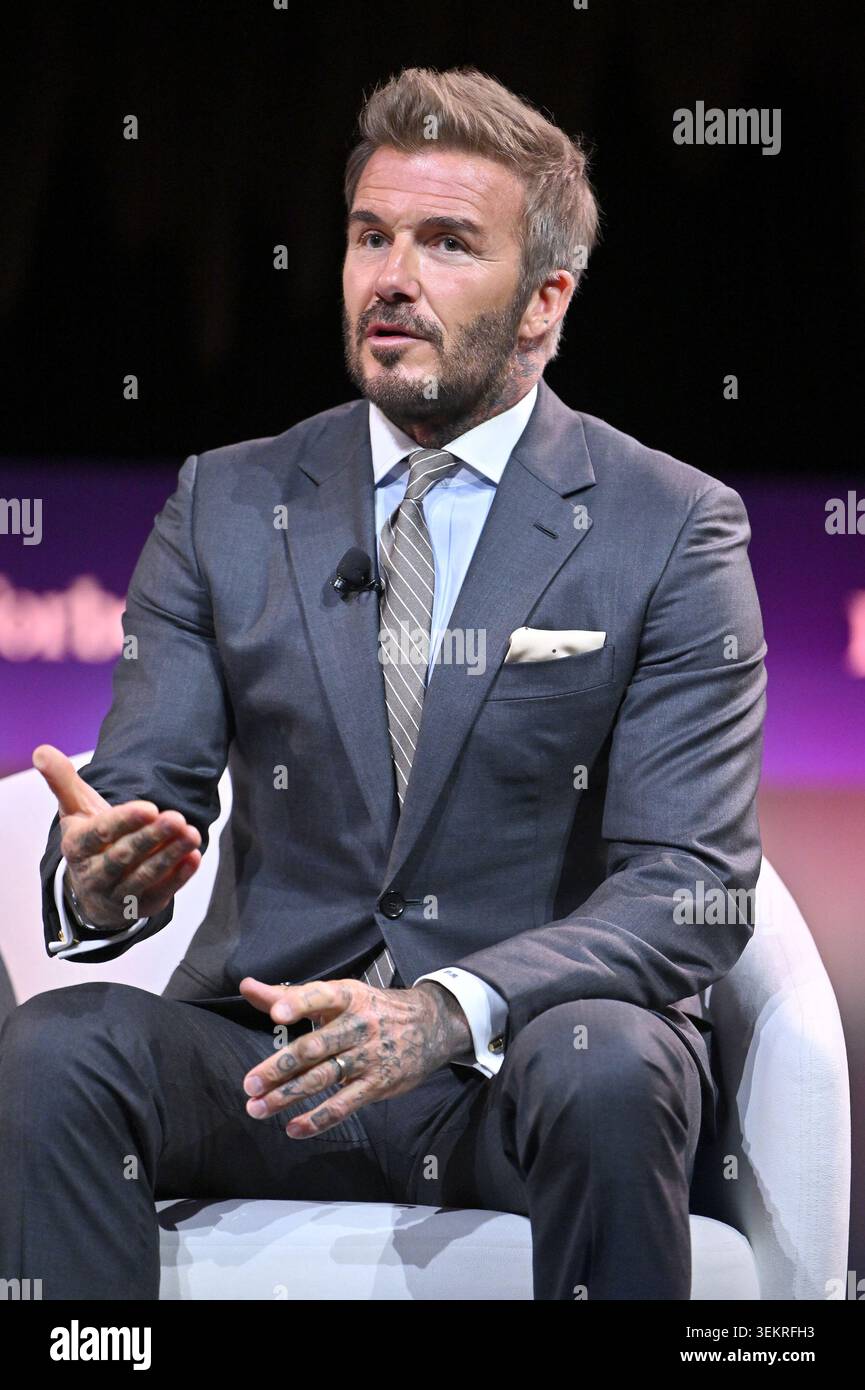 Sir David Beckham, Co-Owner Inter Miami CF, speaks at the 2026 Forbes ...