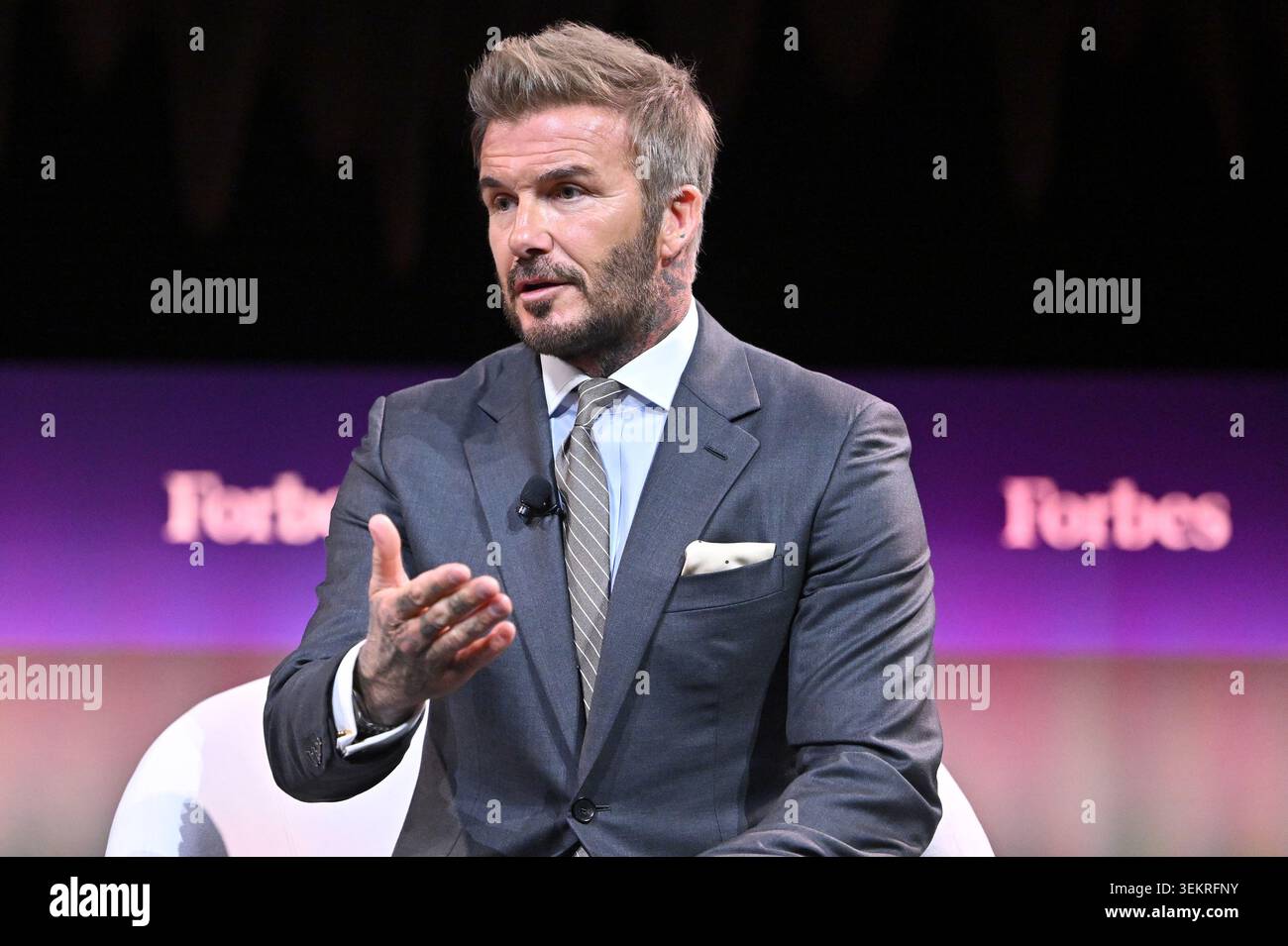 Sir David Beckham, Co-Owner Inter Miami CF, speaks at the 2026 Forbes ...