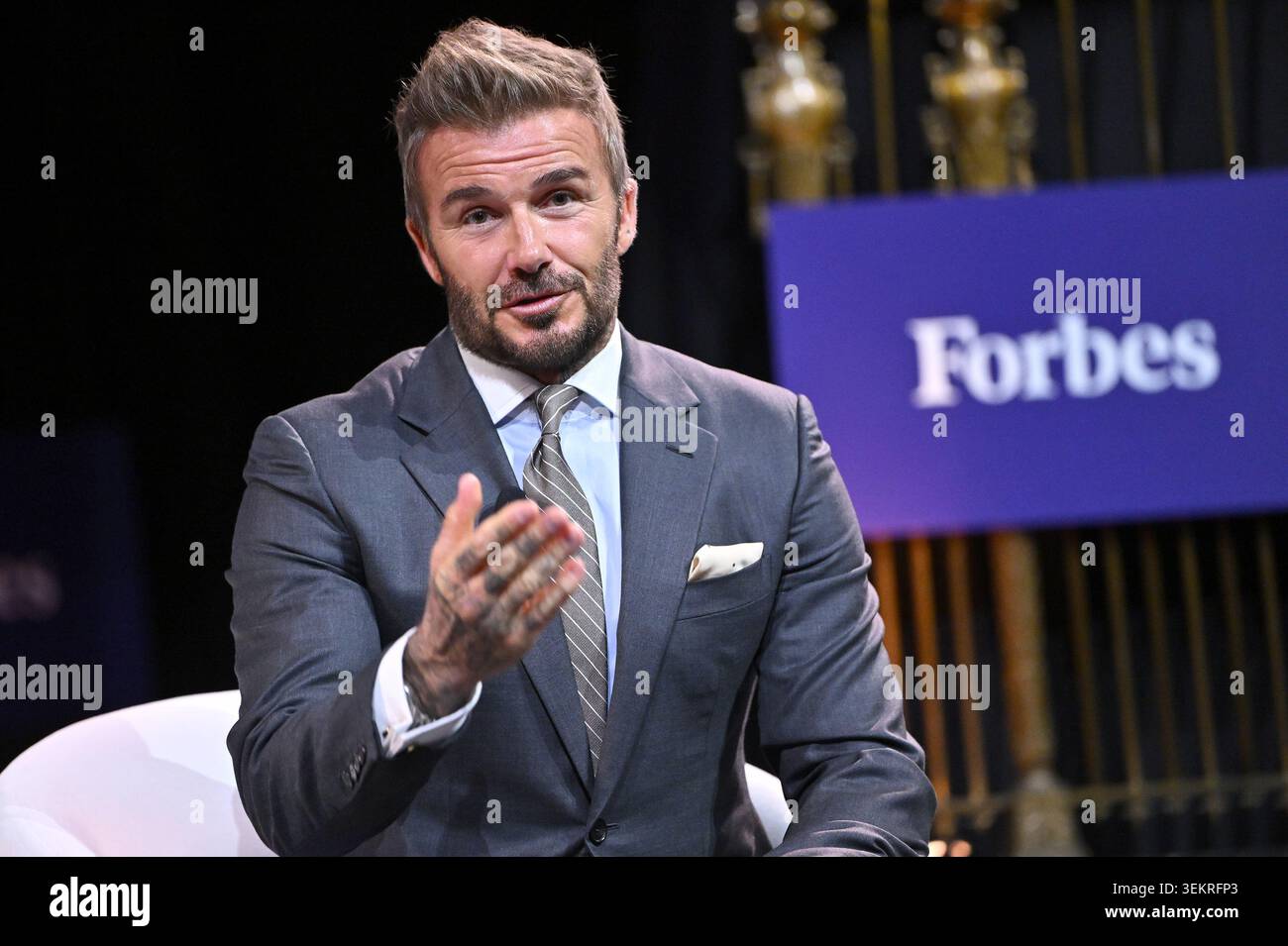 Sir David Beckham, Co-Owner Inter Miami CF, speaks at the 2026 Forbes ...
