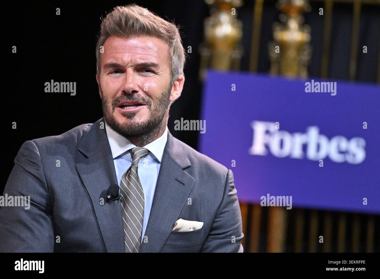 Sir David Beckham, Co-Owner Inter Miami CF, speaks at the 2026 Forbes ...