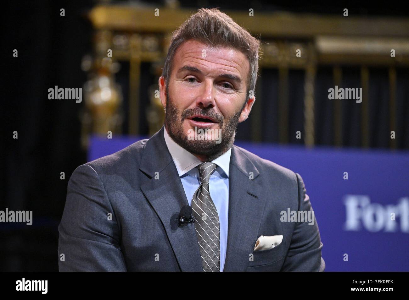 Sir David Beckham, Co-Owner Inter Miami CF, speaks at the 2026 Forbes ...