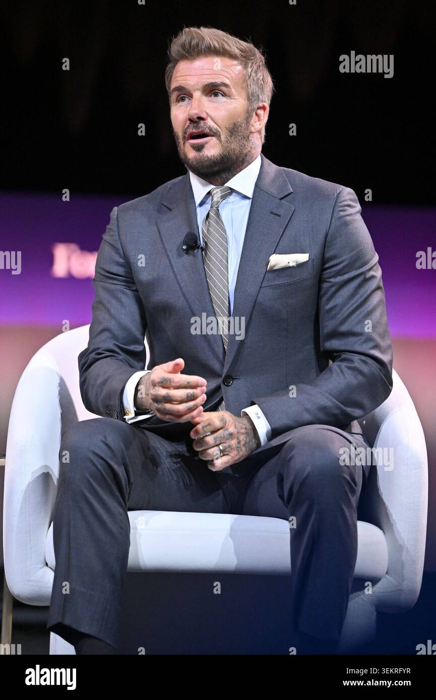 Sir David Beckham, Co-Owner Inter Miami CF, speaks at the 2026 Forbes ...