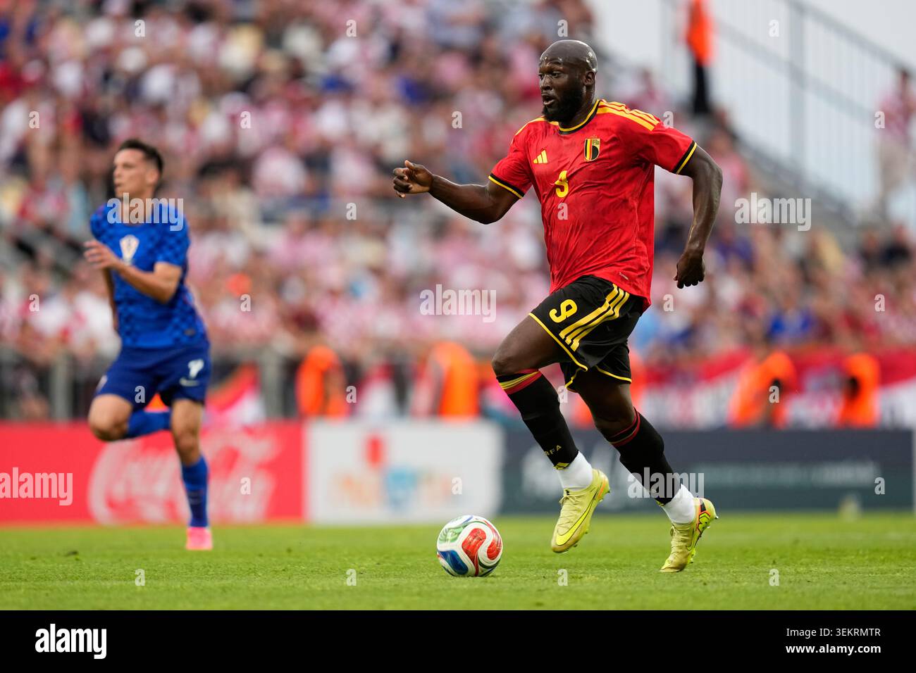 Belgium's Romelu Lukaku is in action during the international friendly ...
