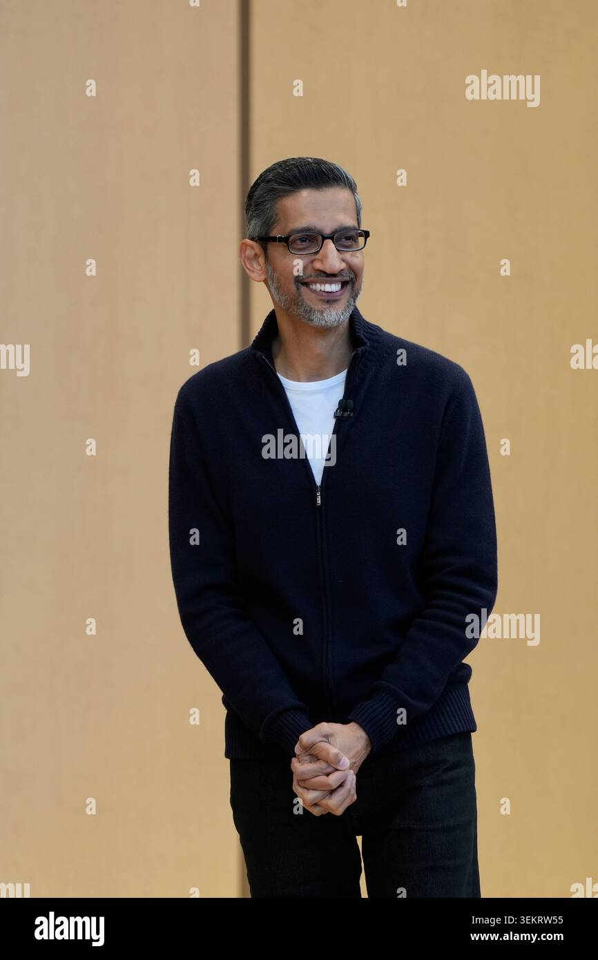 Alphabet CEO Sundar Pichai speaks at a Google I/O event in Mountain ...