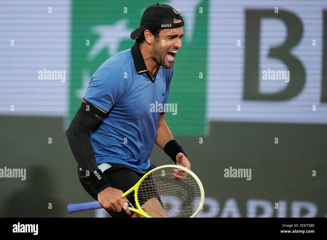 Italy's Matteo Berrettini reacts during the quarterfinal tennis match ...