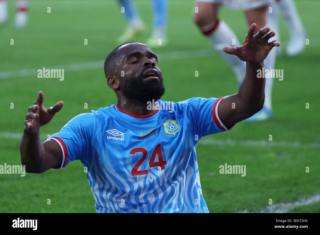 DR Congo's Gedeon Kalulu reacts during the international friendly ...