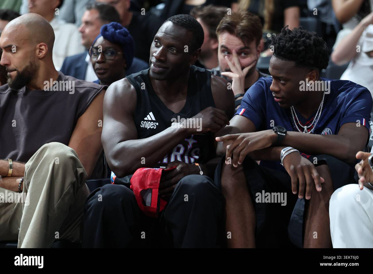 French actor Omar SY and BYU NCAA basketball player AJ Dybantsa during ...