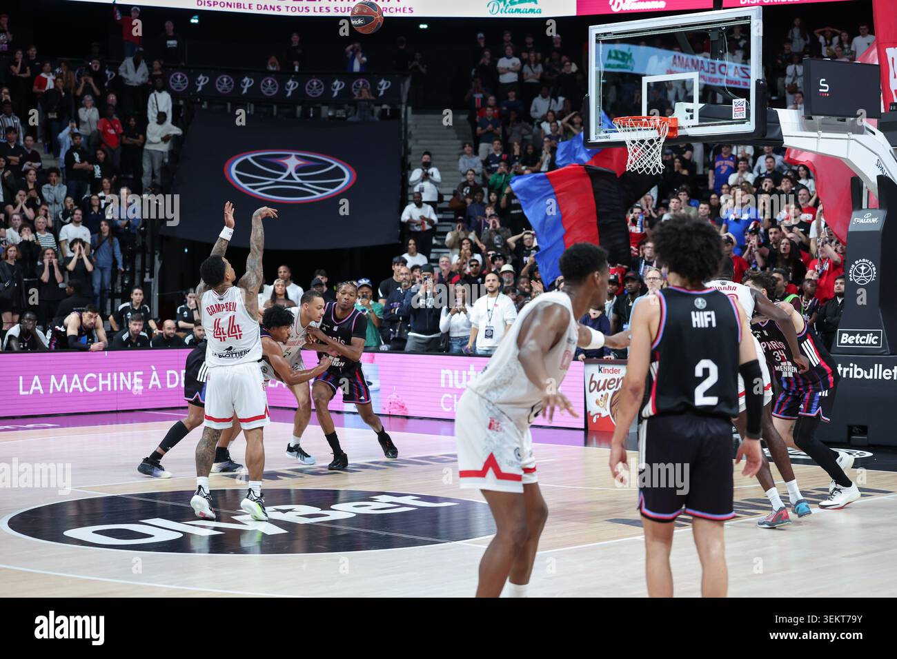 Guard T.J CAMPBELL (#44 Cholet Basket) shooting a decisive late free ...