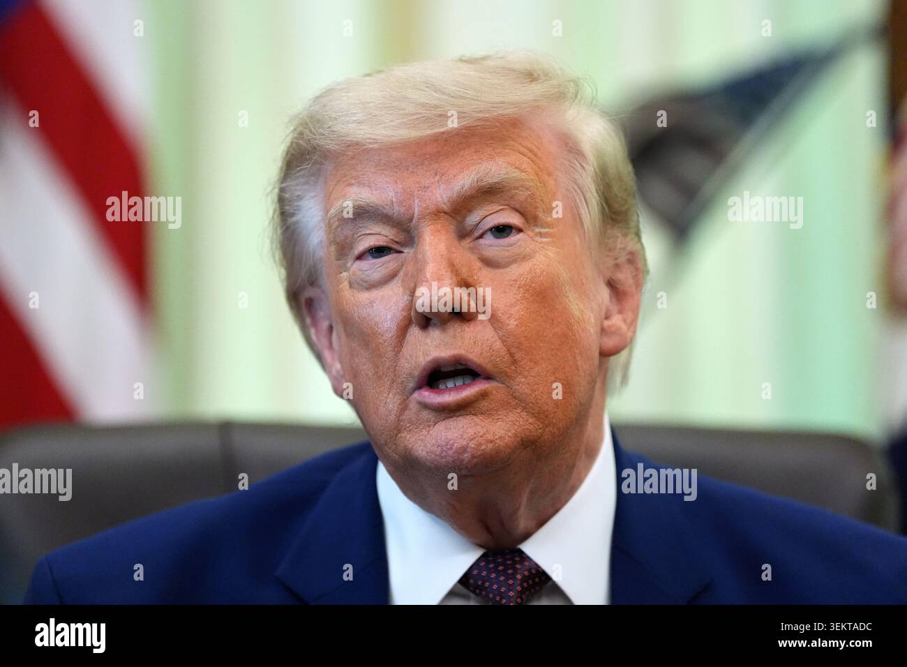 President Donald Trump speaks in the Oval Office of the White House ...