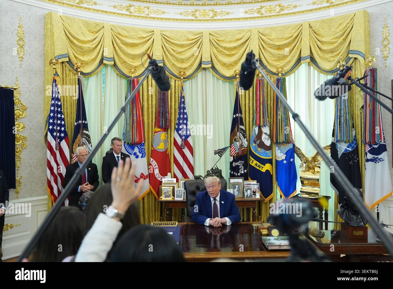 President Donald Trump speaks in the Oval Office of the White House ...
