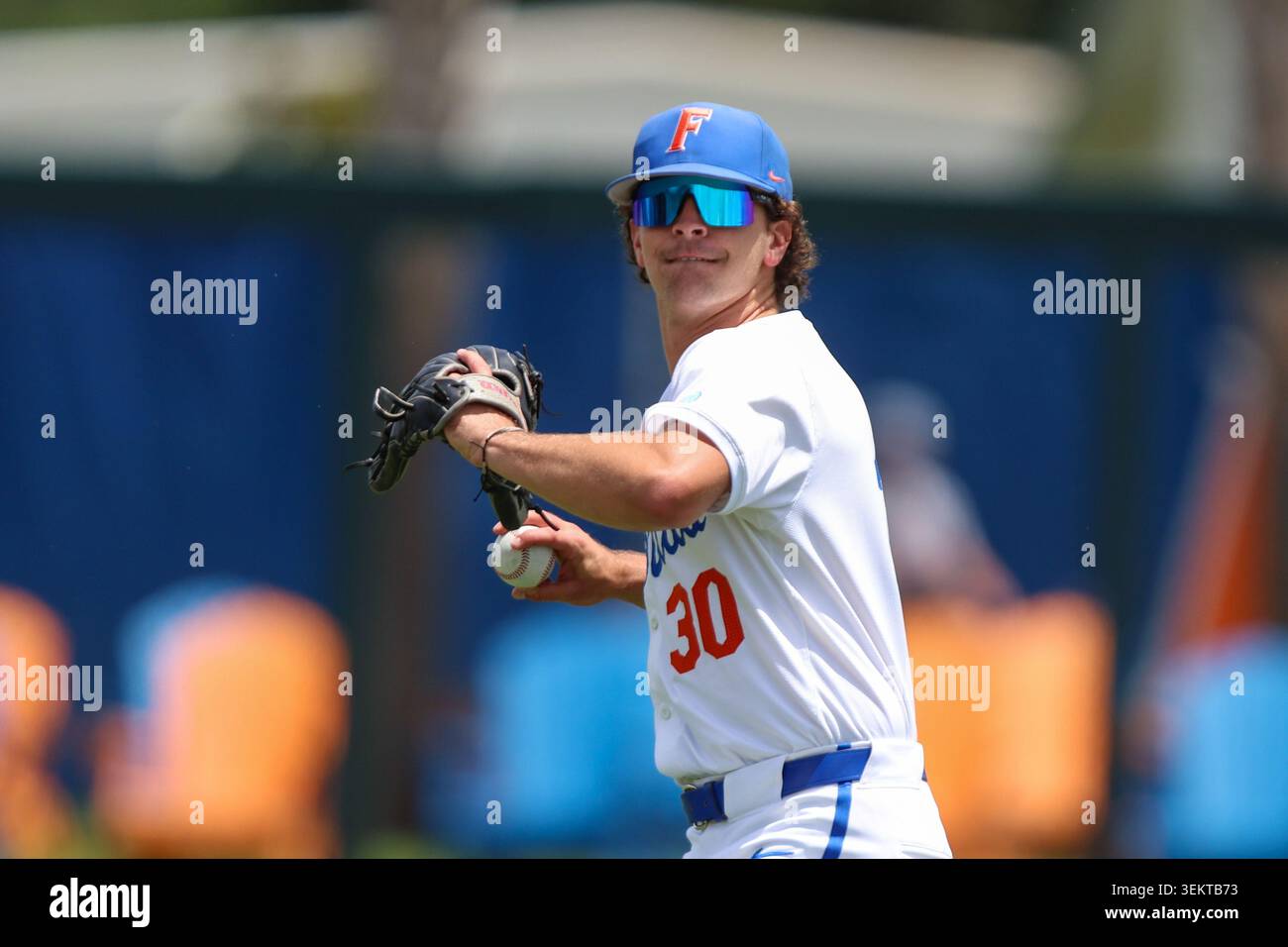 Florida utility Ashton Wilson (30) warms up before an NCAA regional ...