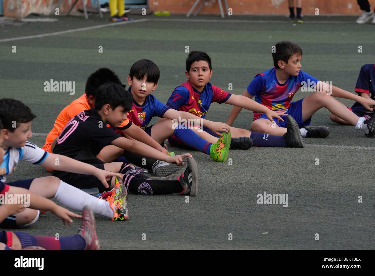 Children practice during a soccer training session. in Tehran, Iran ...