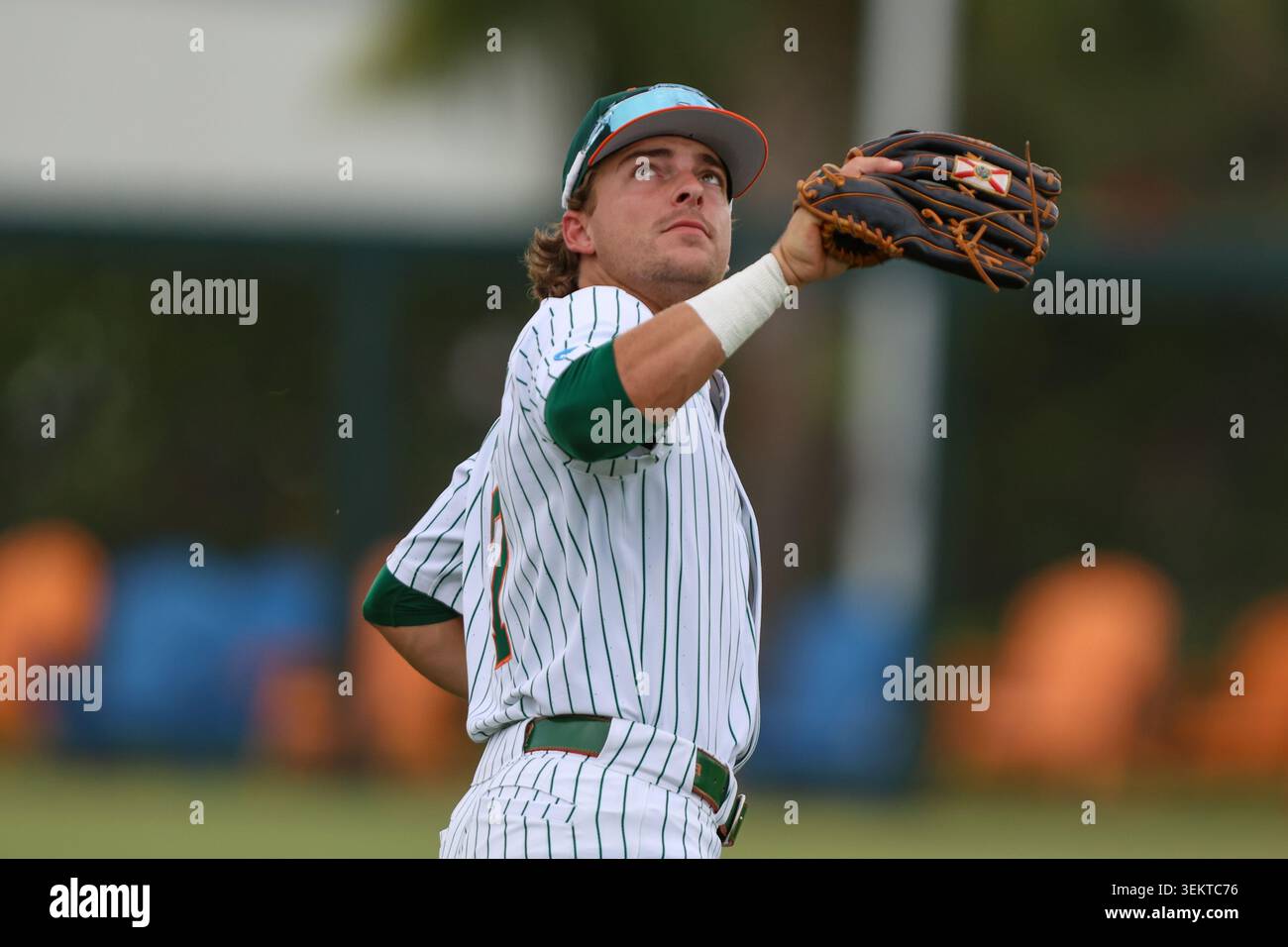 Miami outfielder Max Galvin (7) warms up before an NCAA regional ...