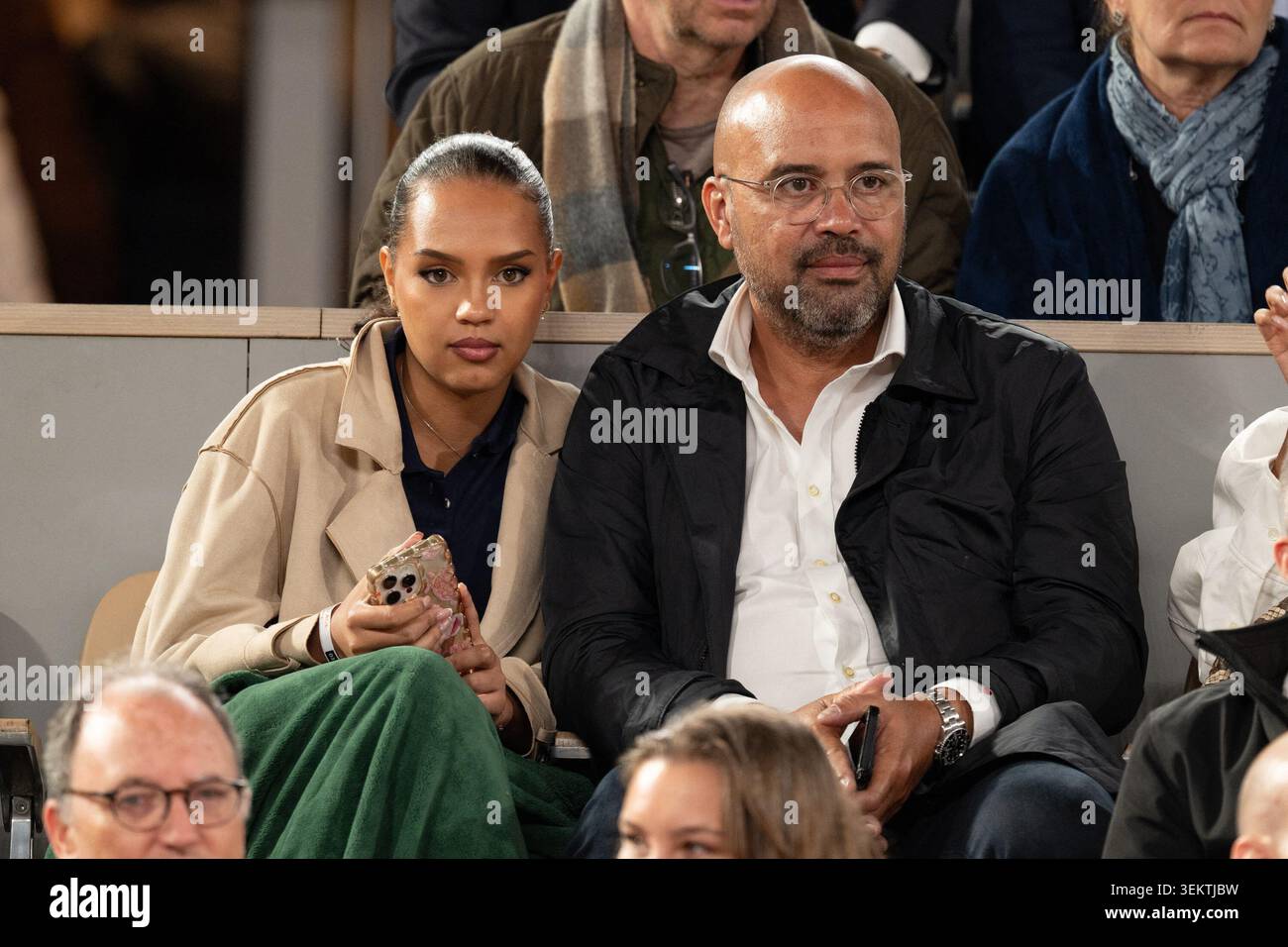 Indira Ampiot and her father attend the 11rd day of the Roland-Garros ...